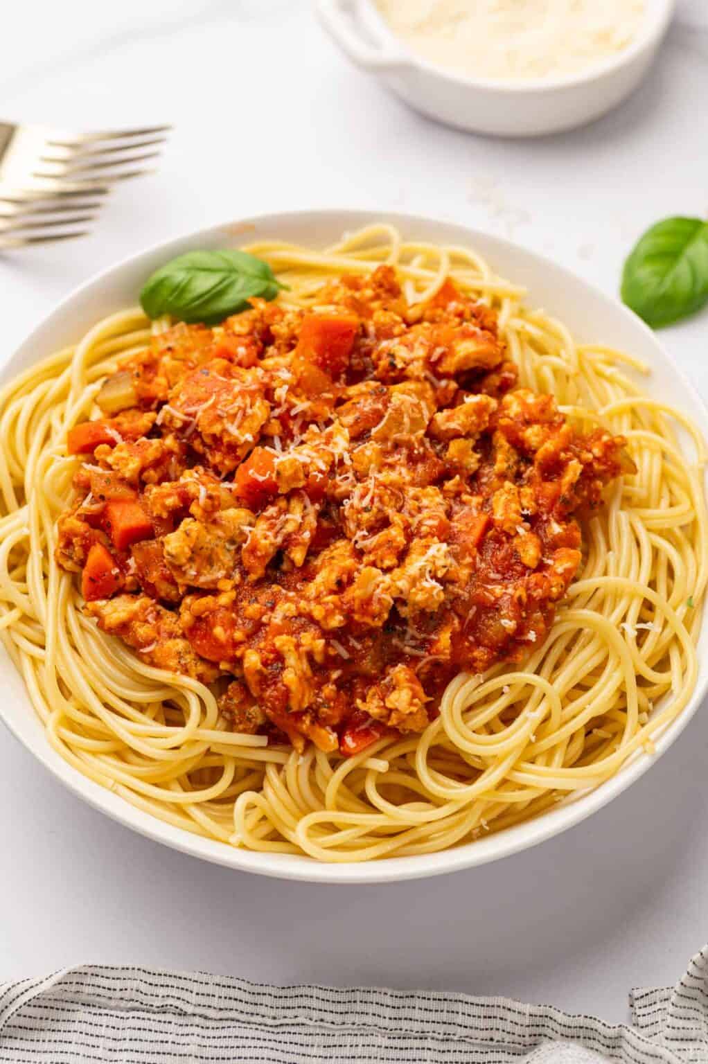 Easy Ground Chicken Spaghetti with Vegetables - Food Exit Recipes