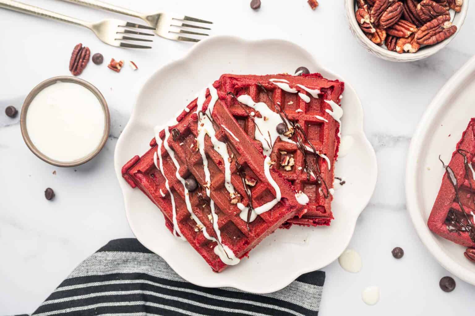Red Velvet Cake Waffles (Easy, Fluffy & Made with Cake Mix)