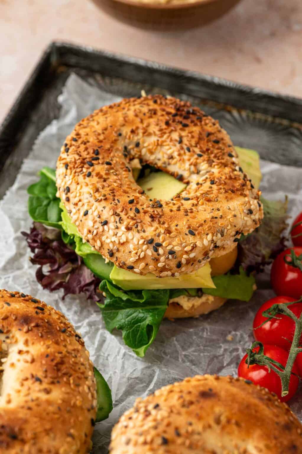 Hummus Bagel Recipe (Veggie Bagel Sandwich) - Food Exit Recipes