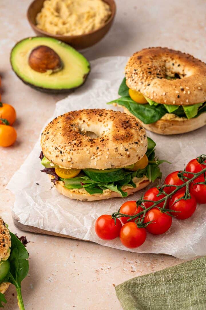Hummus Bagel Recipe (Veggie Bagel Sandwich) - Food Exit Recipes