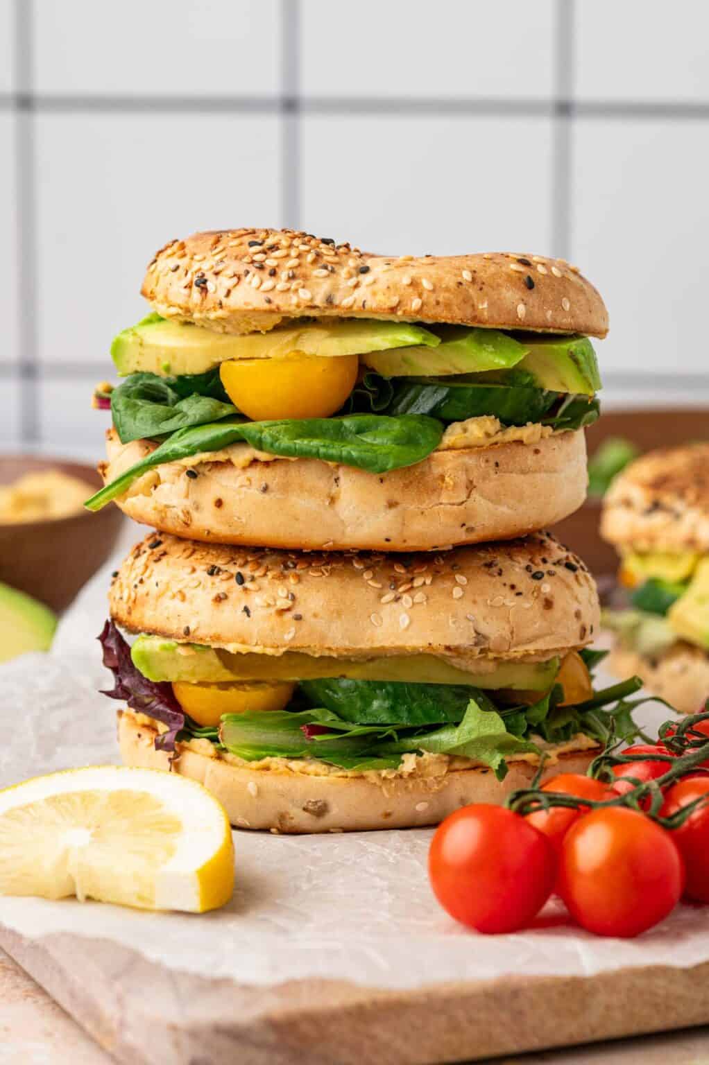 Hummus Bagel Recipe (Veggie Bagel Sandwich) - Food Exit Recipes