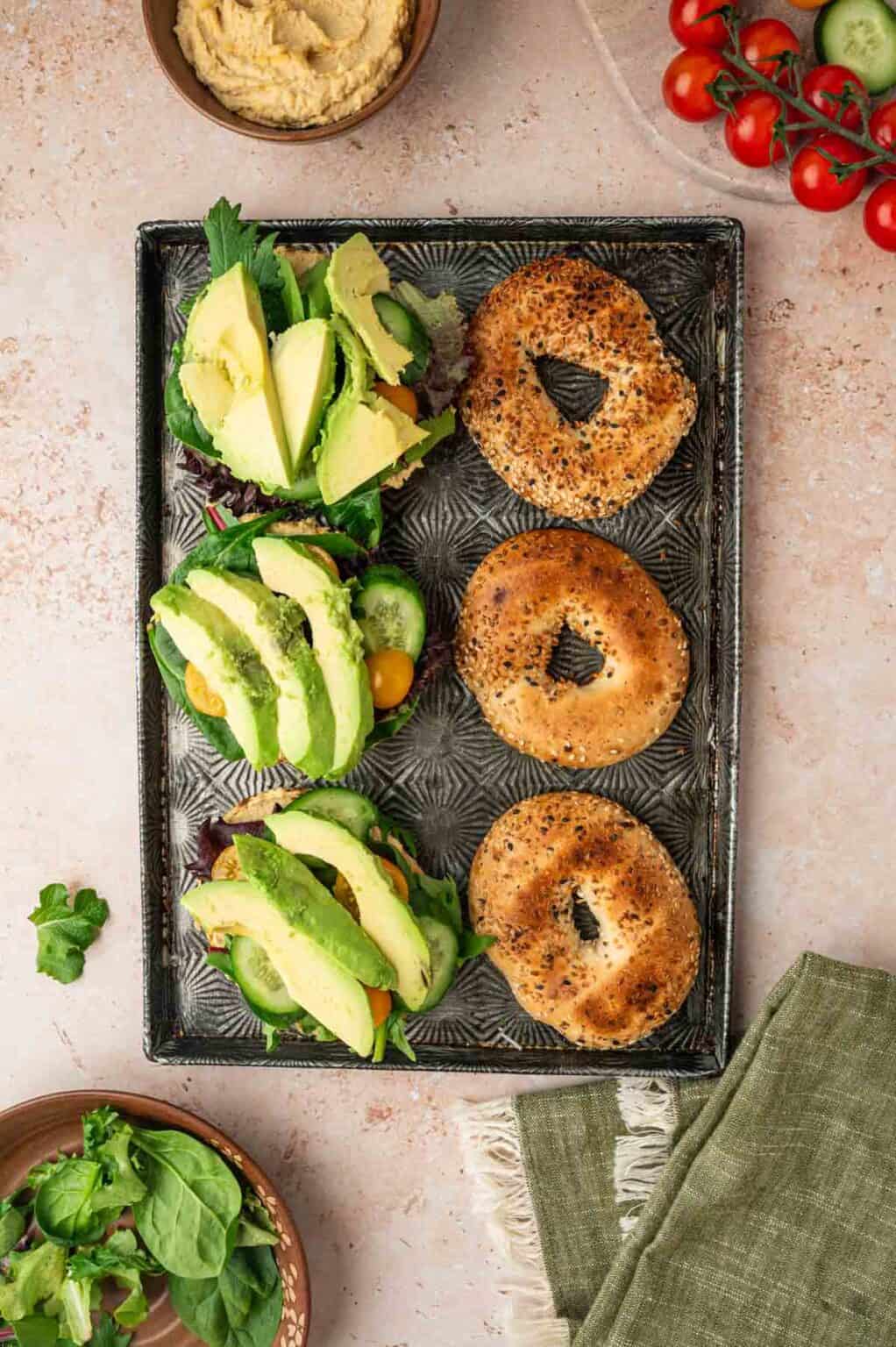 Hummus Bagel Recipe (Veggie Bagel Sandwich) - Food Exit Recipes