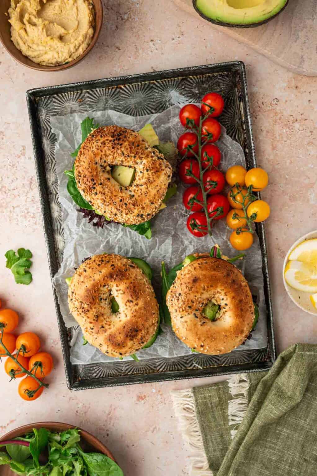 Hummus Bagel Recipe (Veggie Bagel Sandwich) - Food Exit Recipes